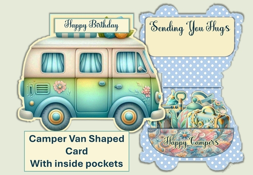 Camper Van Shaped Card with inside pockets Various sentiments JPEG and ...