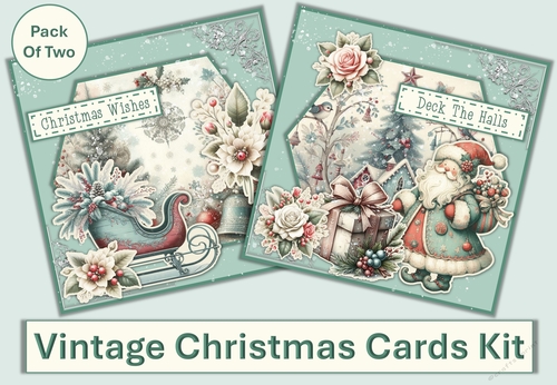 Vintage Christmas Cards Pack of Two JPEG and PDF with Envelope ...