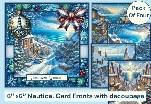 Christmas Nautical Card fronts. Pack of 4 with decoupage. JPEG and PDF ...