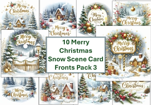 10 8x8 Christmas Scenes Merry Christmas sentiment card fronts pack 3 ...