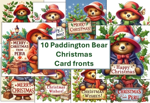 10 Christmas Paddington Bear Card fronts with Christmas sentiments. 8x8 ...
