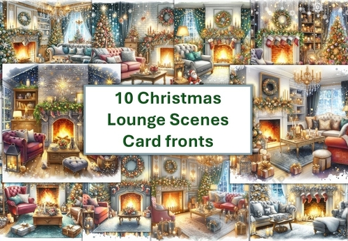 10 Sparkling Christmas Lounge Scenes Card Fronts 8x8 inches JPEG ...