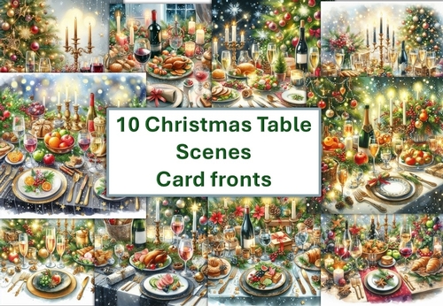 10 Sparkling Christmas Table Scenes Card Fronts 8x8 inches JPEG ...