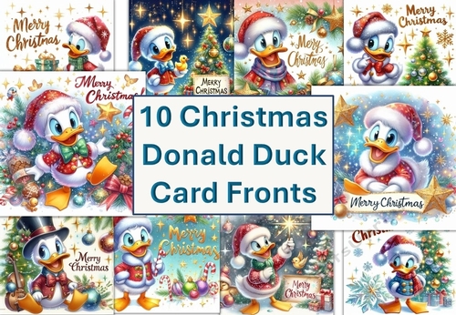 10 Christmas Donald Duck Card Fronts 8x8 inches JPEGS - CUP1350586 ...