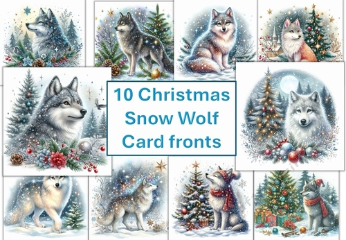 10 Christmas Snow Wolf, card fronts 8x8inches JPEGS - CUP1351164_120789 ...