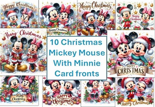 10 Mickey and Minnie Mouse Happy Christmas Card Fronts 8x8 inches JPEGS ...