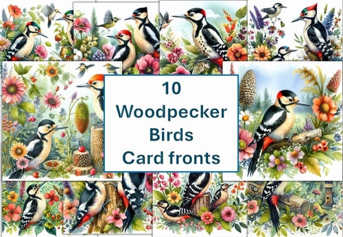 10 Woodpecker Bird Card Fronts 8x8inches JPEG - CUP1353168_120789 ...