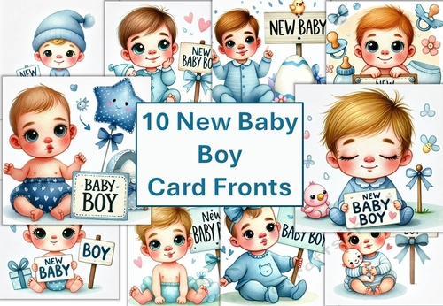 10 New Baby Boy Signs Card Fronts 8x8 inches JPEG - CUP1354530_120789 ...