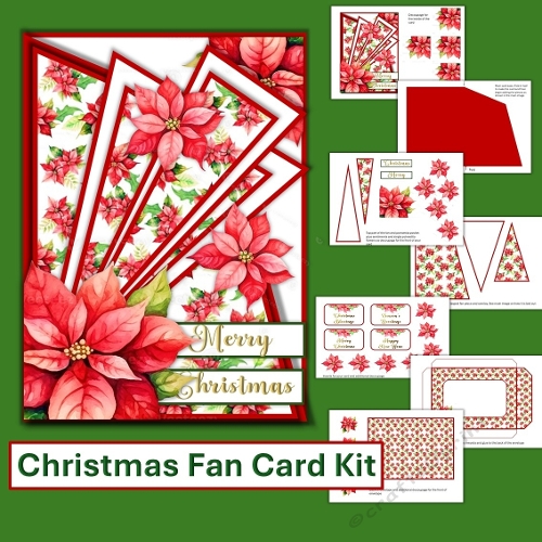 Christmas Poinsettia Fan Card Kit with decoupage, Inserts and envelope ...