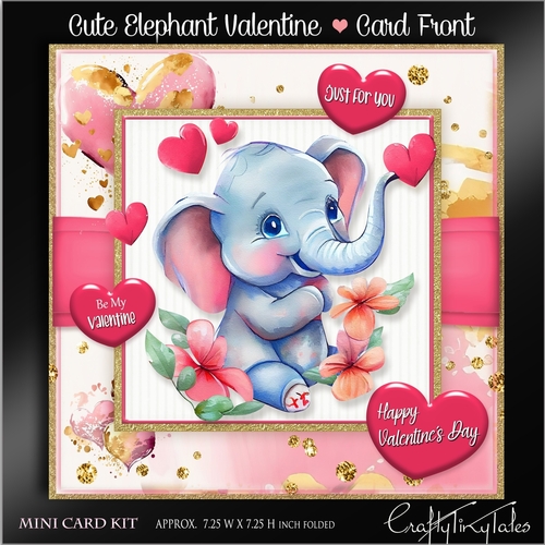 Cute Elephant Valentine Card Front-1 - CUP1190223_1784 | Craftsuprint
