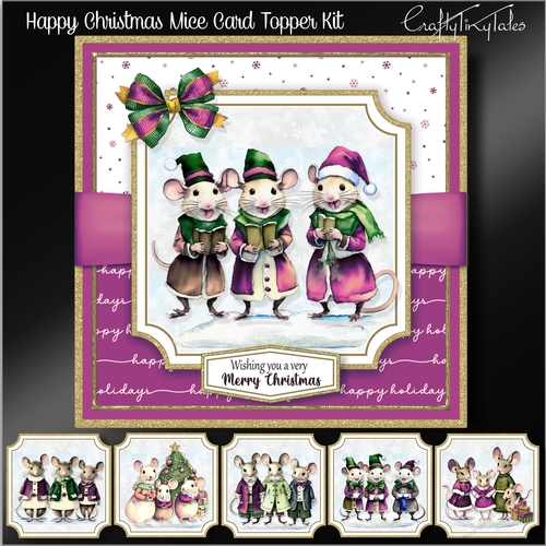 Happy Christmas Mice Card Topper Kit-3 - CUP1215690_1784 | Craftsuprint