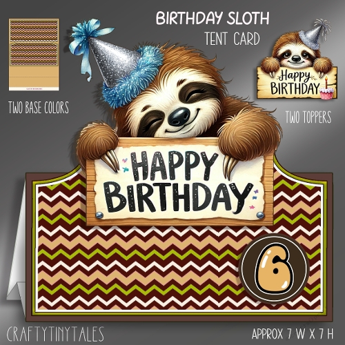 Birthday Sloth Tent Card Kit-3 - CUP1364844_1784 | Craftsuprint
