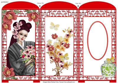 Geisha Room Divider Tri-fold - CUP661928_1784 | Craftsuprint