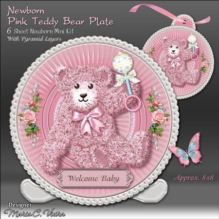 Newborn Pink Teddy Bear Plate - CUP668167_1784 | Craftsuprint