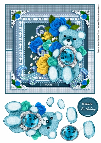 March Birthstone Bear Card Front - CUP757105_1784 | Craftsuprint
