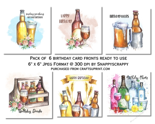 Pack of 6 Birthday Drinks Card Toppers/Card Fronts - CUP1221873_1294 ...