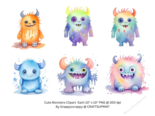 Cute Watercolour Monsters Clipart - CUP1239819_1294 | Craftsuprint