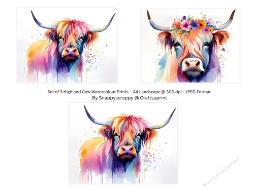 Set of 3 Highland Cow Prints - CUP1239958_1294 | Craftsuprint
