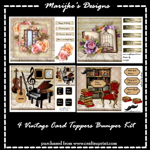 Kit 4 Vintage Card Toppers - CUP1092340_936 | Craftsuprint