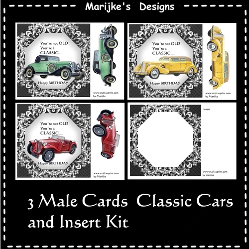 Kit 3 Male Cards Classic Car - CUP1192905_936 | Craftsuprint
