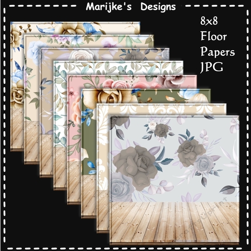 Kit 8 vintage floral floor papers 8x8 - CUP1202733_936 | Craftsuprint