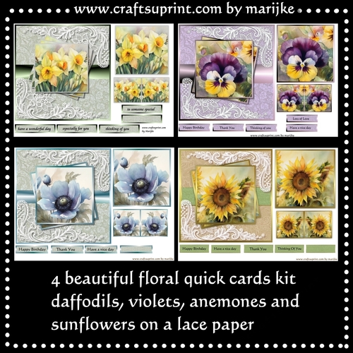 Kit 4 Beautiful Floral Quick Cards - CUP1213441_936 | Craftsuprint