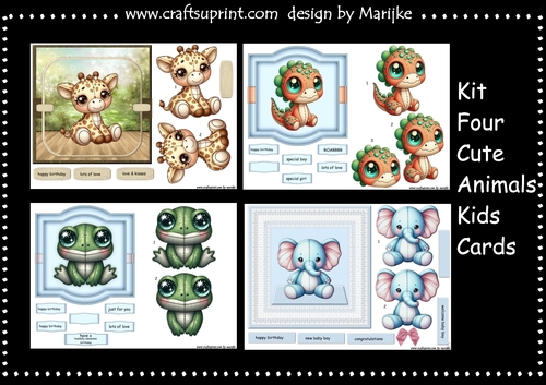 Kit Four Cute Animals Cards - CUP1313190_936 | Craftsuprint