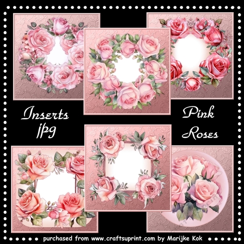 Kit 6 Pink Roses Inserts Toppers - CUP1329071_936 | Craftsuprint