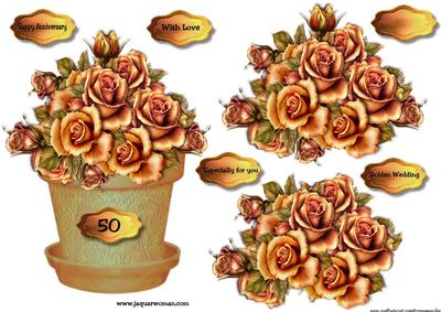 Flowerpot Golden Roses - CUP548888_936 | Craftsuprint
