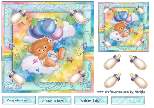 Cute teddie new baby card Topper - CUP787761_936 | Craftsuprint