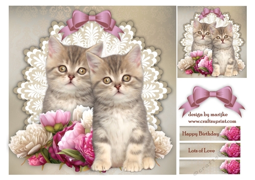 Cute Kittens Birthday Card Topper 2 - CUP995616_936 | Craftsuprint