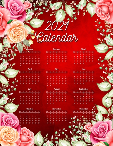 Beautiful Roses on Dark Red - 2021 Calendar - CUP1099238_70864 ...