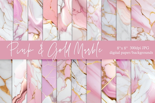 Pink and Gold Marble Digital Papers, 8x8 Marble Backgrounds ...