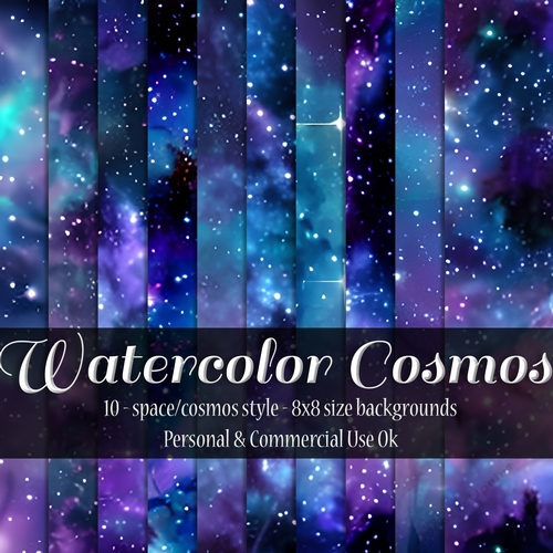 Watercolor Cosmos Digital Papers, 8x8 Space Backgrounds - CUP1201430 ...