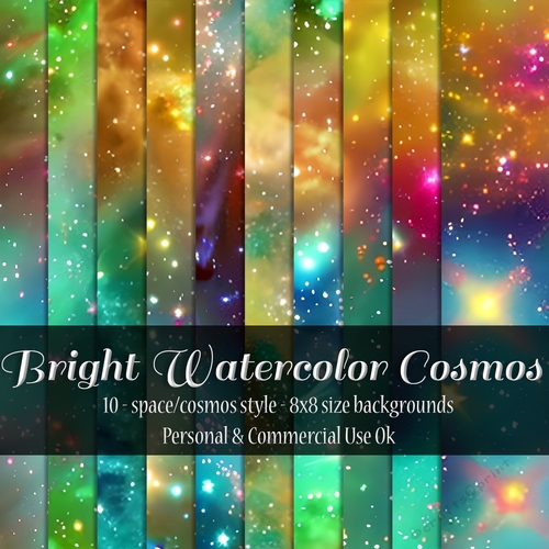Bright Watercolor Cosmos Digital Papers, 8x8 Space Backgrounds ...
