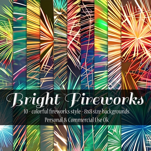 Bright Colorful Fireworks Digital Papers, 8x8 Fireworks Backgrounds ...