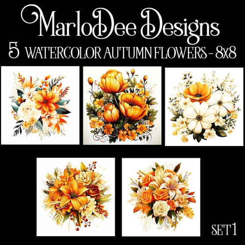Watercolor Autumn Season Flowers 8x8 Backgrounds - CUP1223717_70864 ...