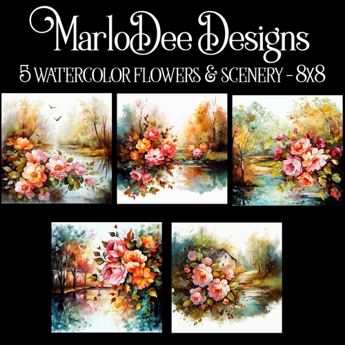 Watercolor Elegant Beautiful Flowers and Scenery 8x8 Backgrounds ...