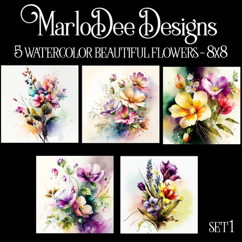 Watercolor Elegant Beautiful Flowers 8x8 Backgrounds - set 1 ...