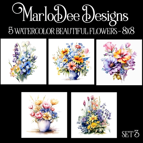 Watercolor Elegant Beautiful Flowers 8x8 Backgrounds - set 3 ...