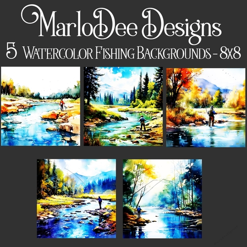 Watercolor Fishing Scenes 8x8 Backgrounds - CUP1224581_70864 | Craftsuprint