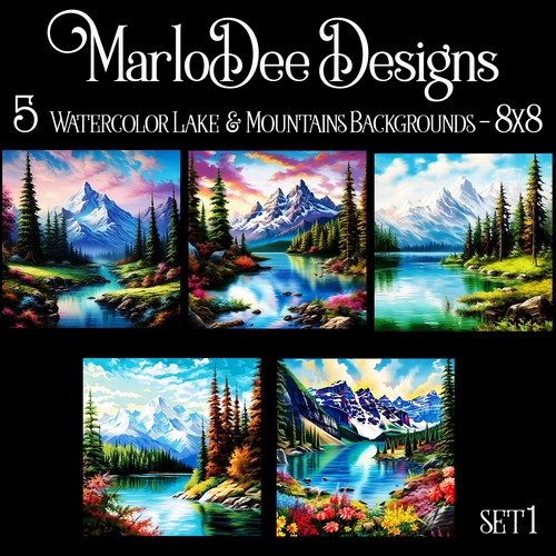 Watercolor Lake and Mountains Scenes 8x8 Backgrounds - set 1 ...