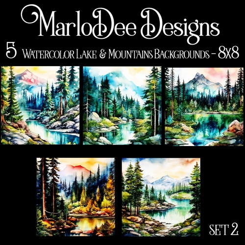 Watercolor Lake and Mountains Scenes 8x8 Backgrounds - set 2 ...