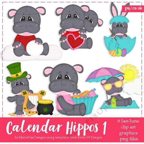 Calendar Hippos January - June Holiday Clip Art - CUP718404_70864 ...