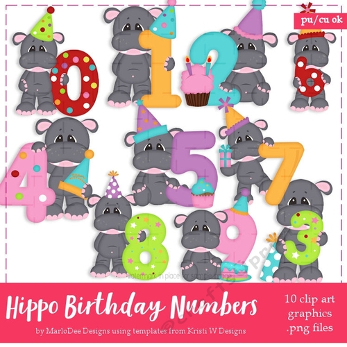 Hippo Birthday Numbers Clip Art - CUP718458_70864 | Craftsuprint