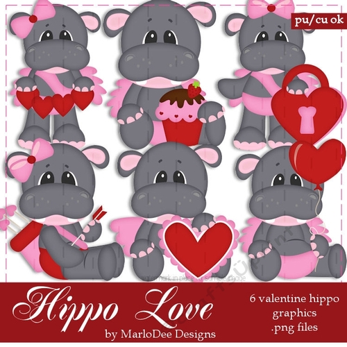 Hippo Love Valentines Day Clip Art Graphics - CUP718459_70864 ...