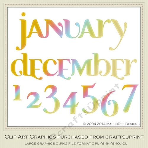 Calendar Months & Date Graphics - Mix Colors set 3 - CUP719062_70864 ...