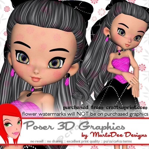 Cute Cookie Character Girl in a Black & Pink Color Dress Poser Graphics ...