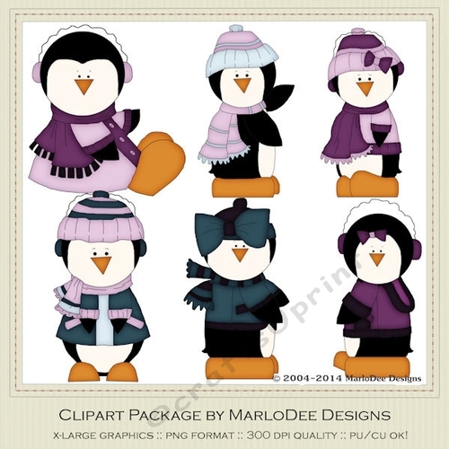 Six Lil Penguins Clip Art Graphics - Purple & Blue Colors - CUP746923 ...