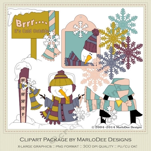 Brrr Its Cold Outside Snowman & Penguin - Colors 11 - Clip Art Graphics ...